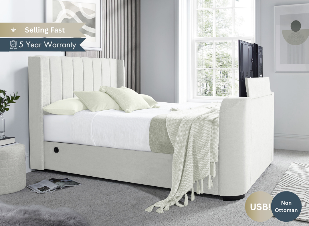 Atom II TV Bed Natural Cream Cheapest TV Bed FREE Delivery