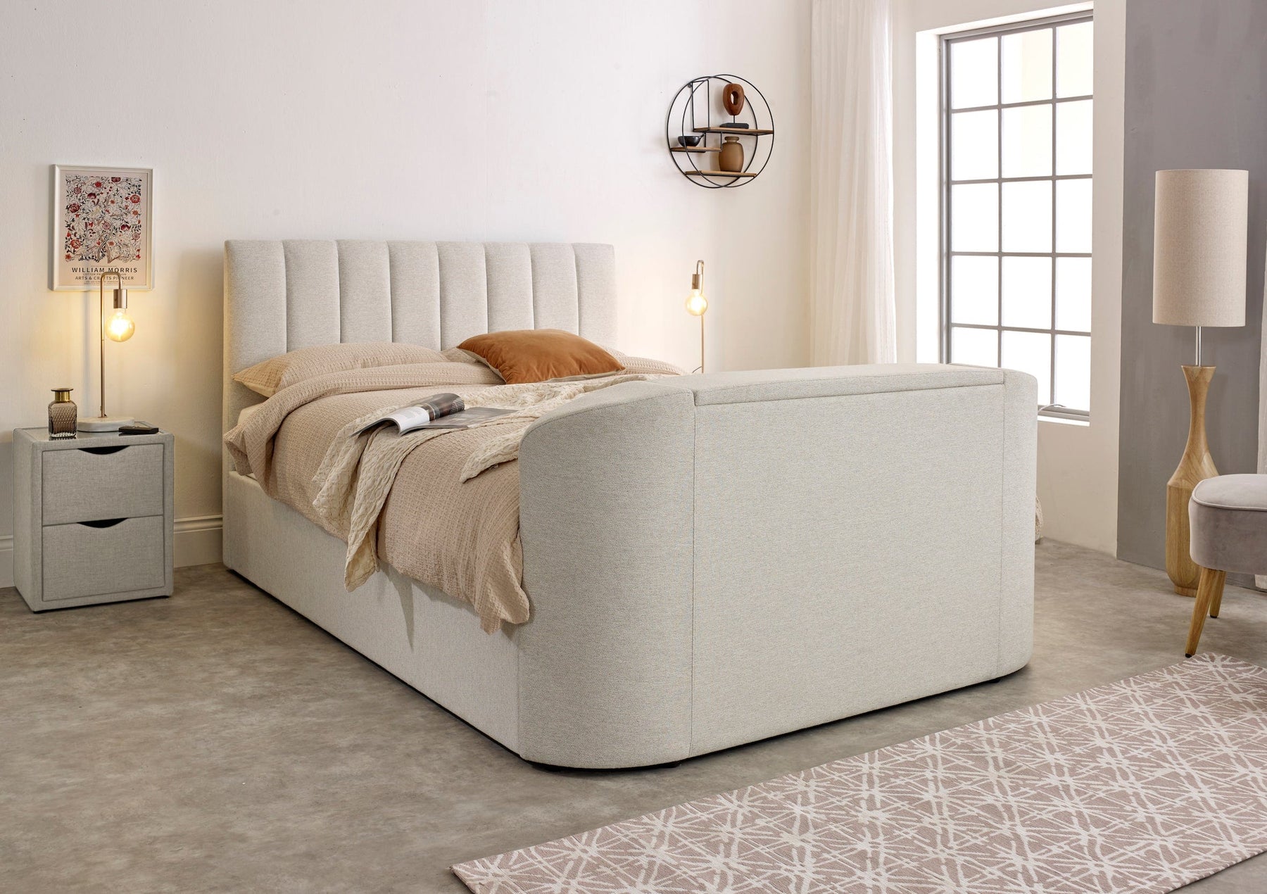New Capella in Pebble Stone Fabric TV Bed